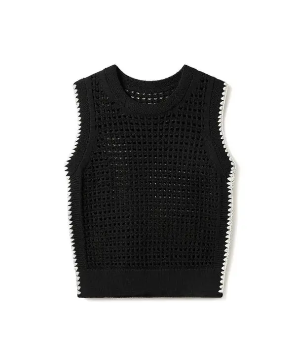 Lilysilk Toscana Pointelle Embroidered Vest - Black