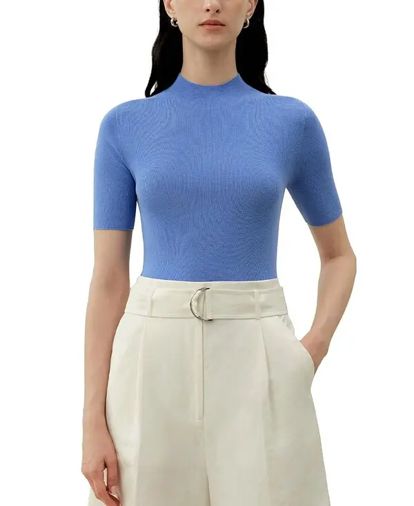 Lilysilk Seamless Silk-cotton Slim-fit Knit Top - Malibu Blue