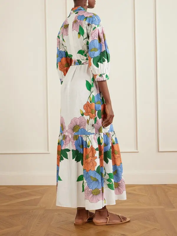 Borgo De Nor Bianca Linen-blend Floral Midi Dress - Multi
