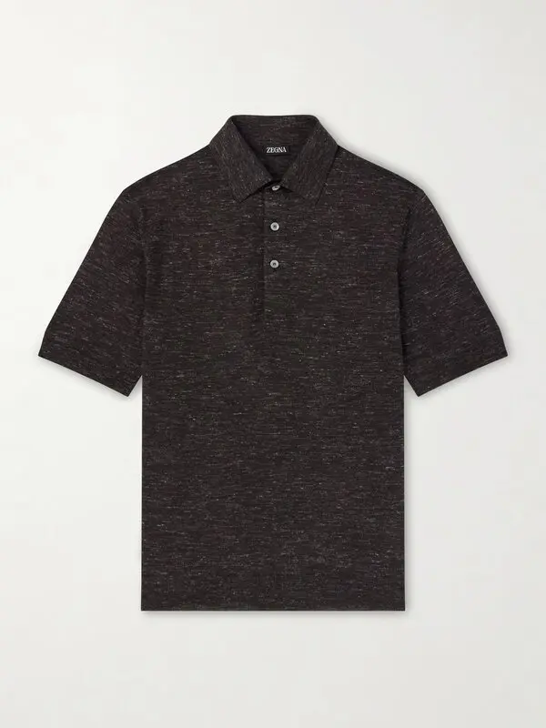Zegna Silk, Cashmere And Linen-blend Polo Shirt - Brown