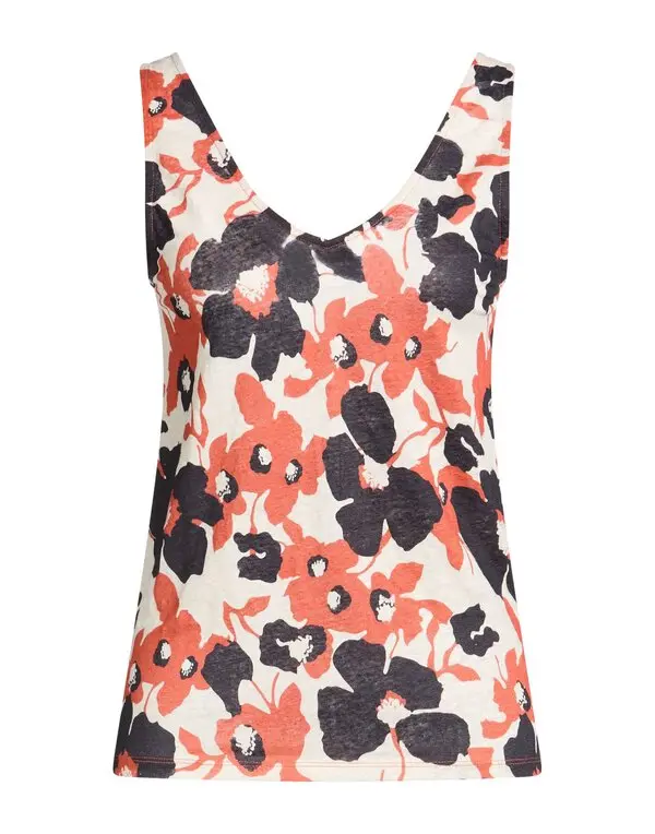 Majestic Filatures Cotton And Linen Floral-print Top - Red