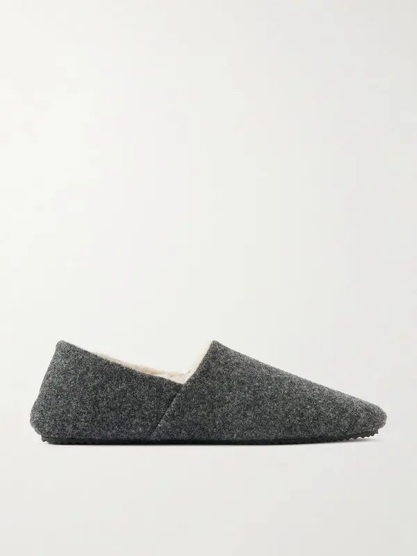 Mr P. Shearling-lined Woven Slippers - Gray