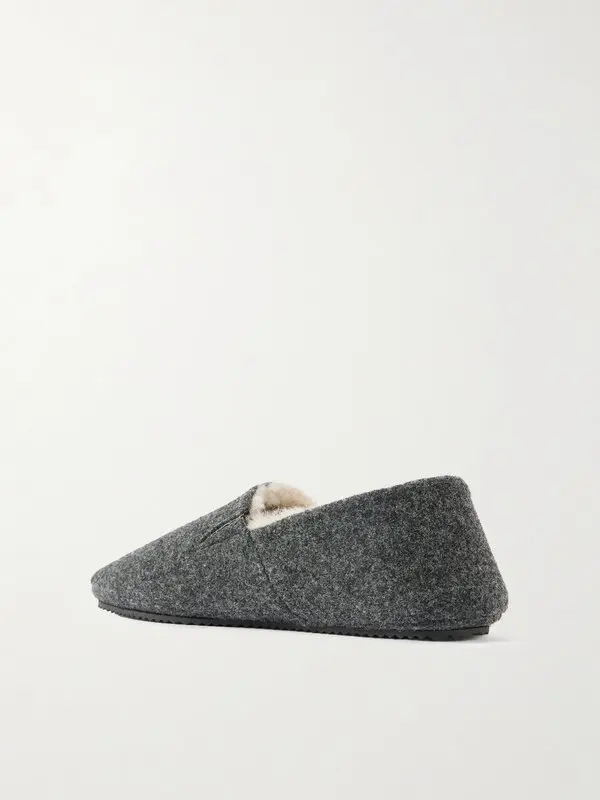 Mr P. Shearling-lined Woven Slippers - Gray
