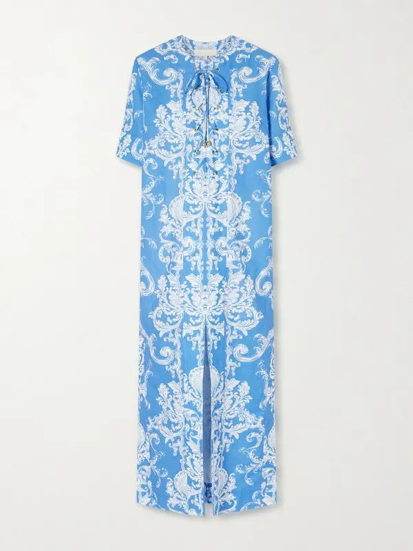 Borgo De Nor Calista Printed Linen Maxi Dress - Blue