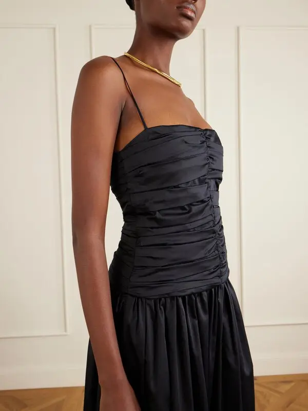 Tove Amina Gathered Organic Cotton Midi Dress - Black
