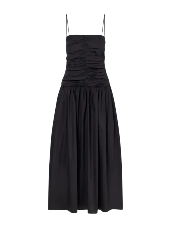 Tove Amina Gathered Organic Cotton Midi Dress - Black