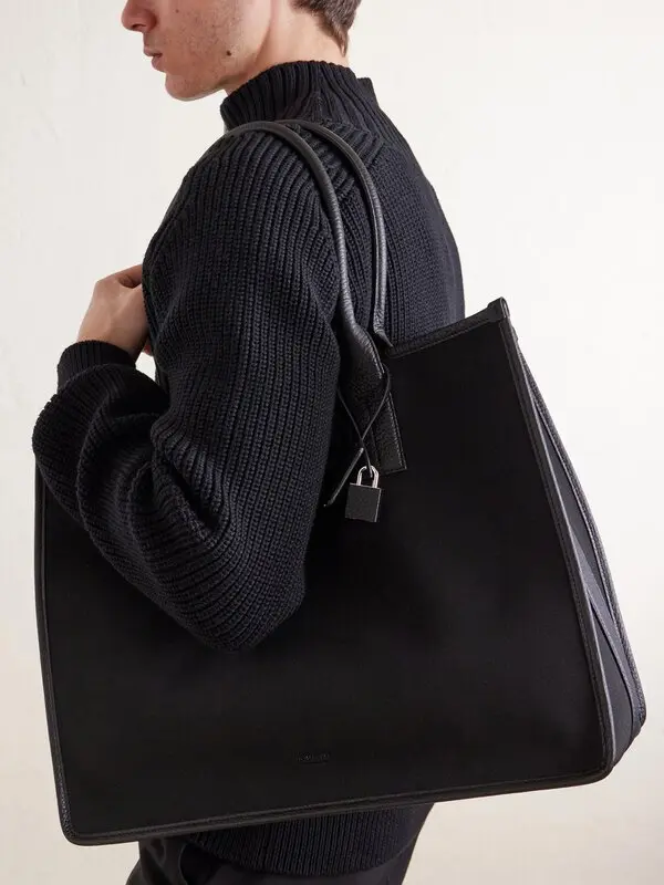 TOM FORD East-west Leather-trimmed Cotton-canvas Tote Bag