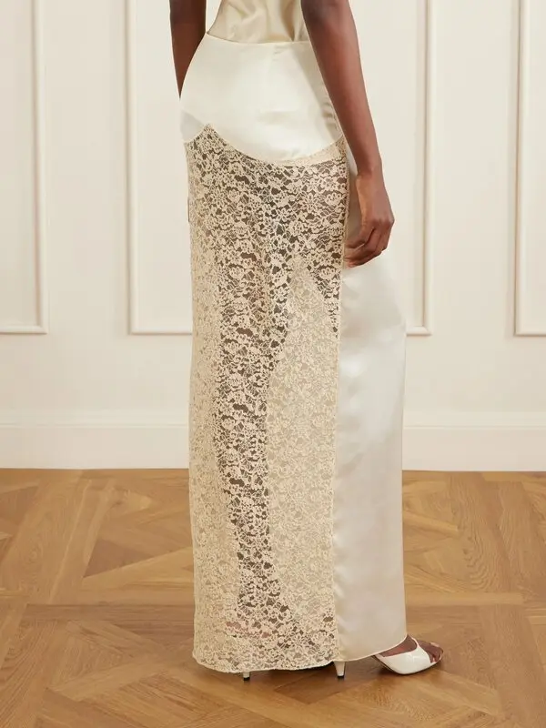 COLLEEN ALLEN Lace-trimmed Silk-satin Maxi Skirt