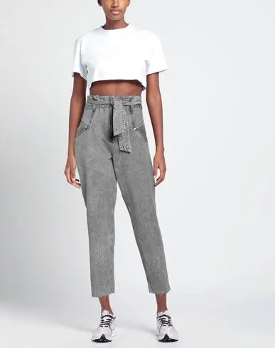 GAELLE PARIS Cotton Denim High Waisted Tapered Leg Jeans With Belt