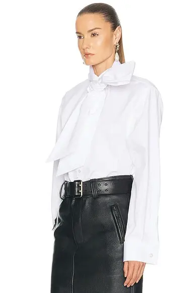 Saint Laurent Cotton Button-up Blouse With Attached Scarf - Blanc