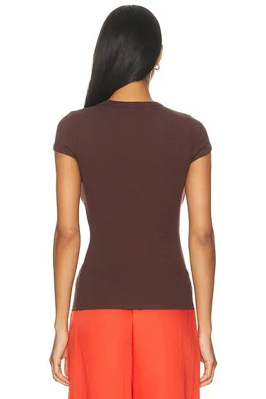 Enza Costa Textured Rib Cap Sleeve Crewneck Tee - Chocolate