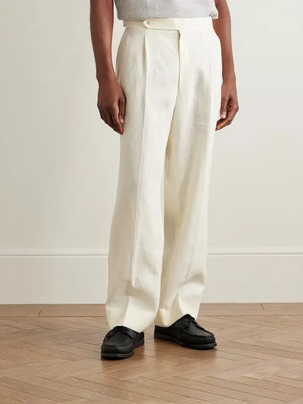 STOFFA Straight-leg Pleated Linen Trousers - Neutrals