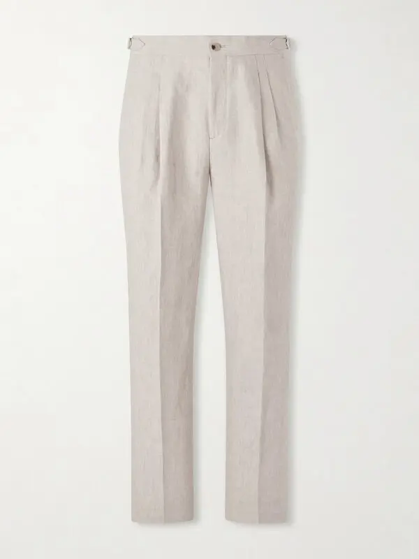 Mr P. Straight-leg Pleated Linen Trousers