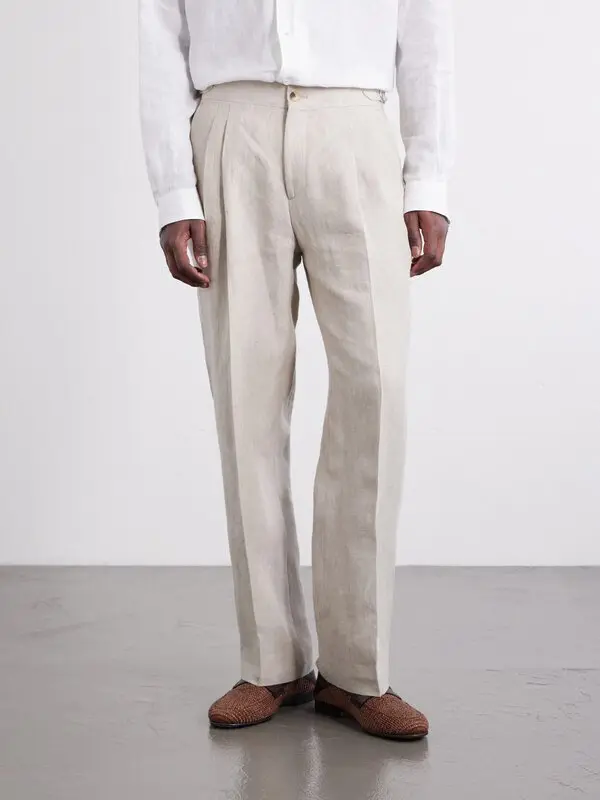 Mr P. Straight-leg Pleated Linen Trousers