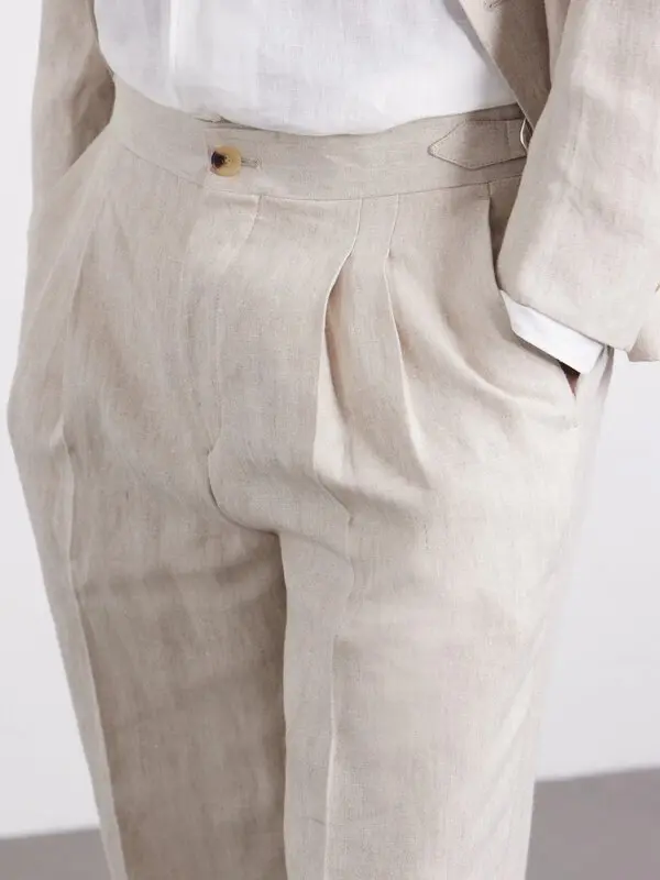 Mr P. Straight-leg Pleated Linen Trousers