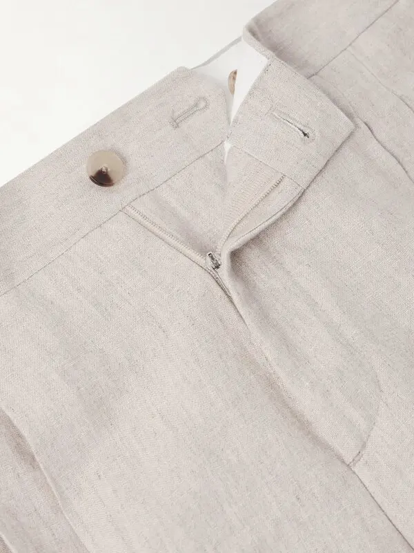 Mr P. Straight-leg Pleated Linen Trousers