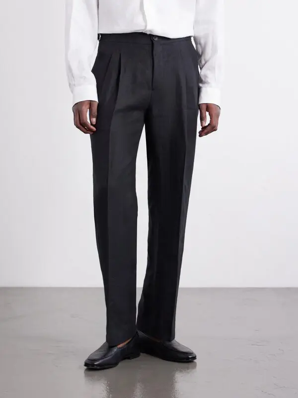 Mr P. Straight-leg Pleated Linen Trousers