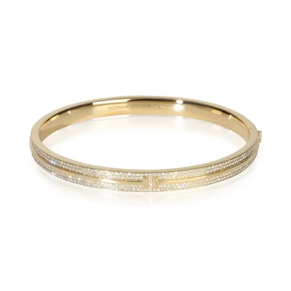 Tiffany & Co. Yellow Gold Diamond T Hinged Bangle Bracelet - Yellow_gold