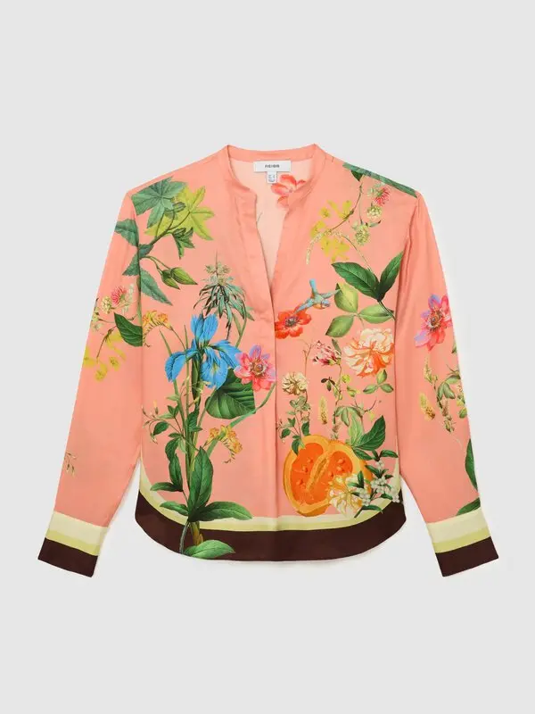 REISS Milos Tropical Scarf-print Half-button Shirt