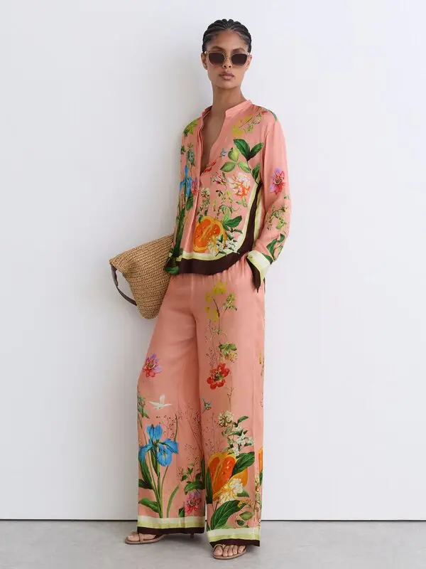 REISS Milos Tropical Scarf-print Half-button Shirt