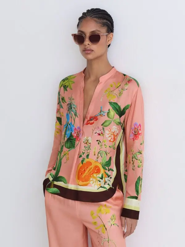 REISS Milos Tropical Scarf-print Half-button Shirt