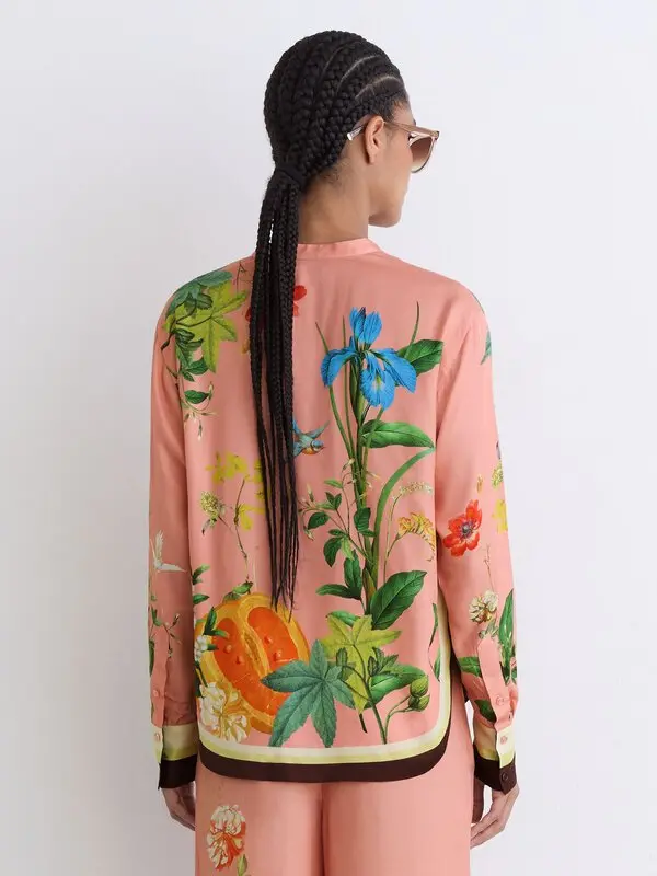 REISS Milos Tropical Scarf-print Half-button Shirt