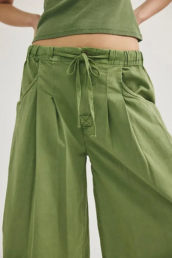 Free People Telluride Wide-leg Cropped Pants - Cedar Green
