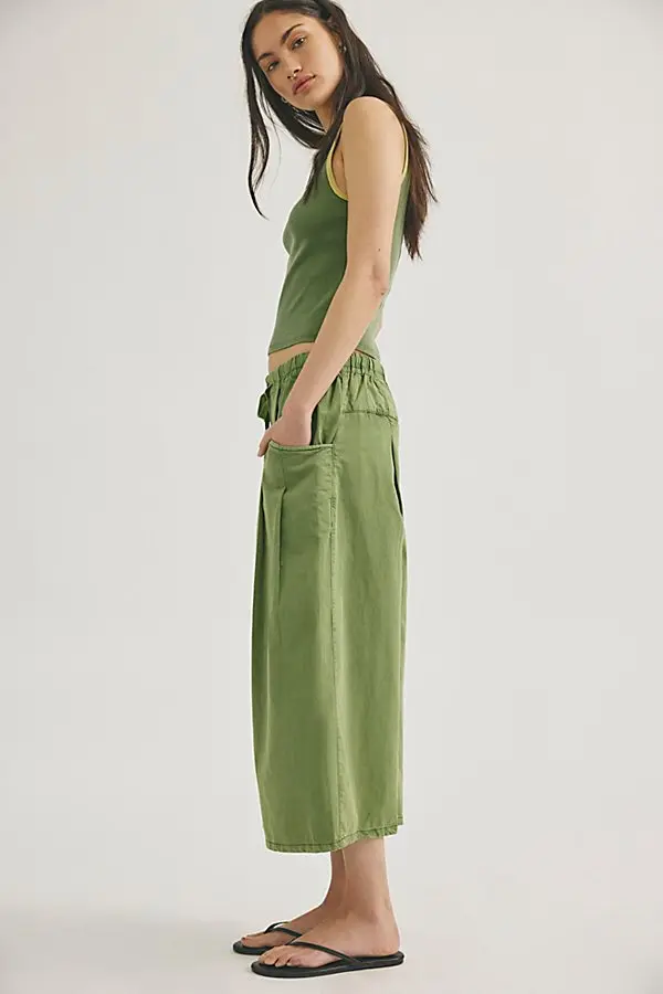 Free People Telluride Wide-leg Cropped Pants - Cedar Green