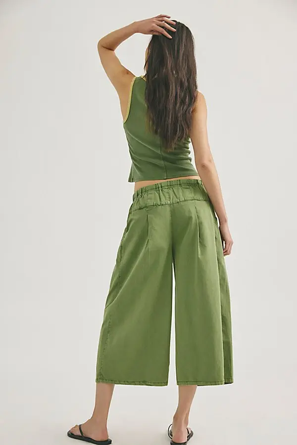 Free People Telluride Wide-leg Cropped Pants - Cedar Green