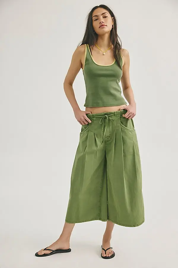 Free People Telluride Wide-leg Cropped Pants - Cedar Green