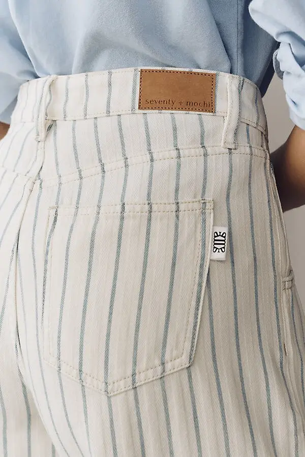 SEVENTY + MOCHI Striped Mid-rise Straight-leg Jeans - White
