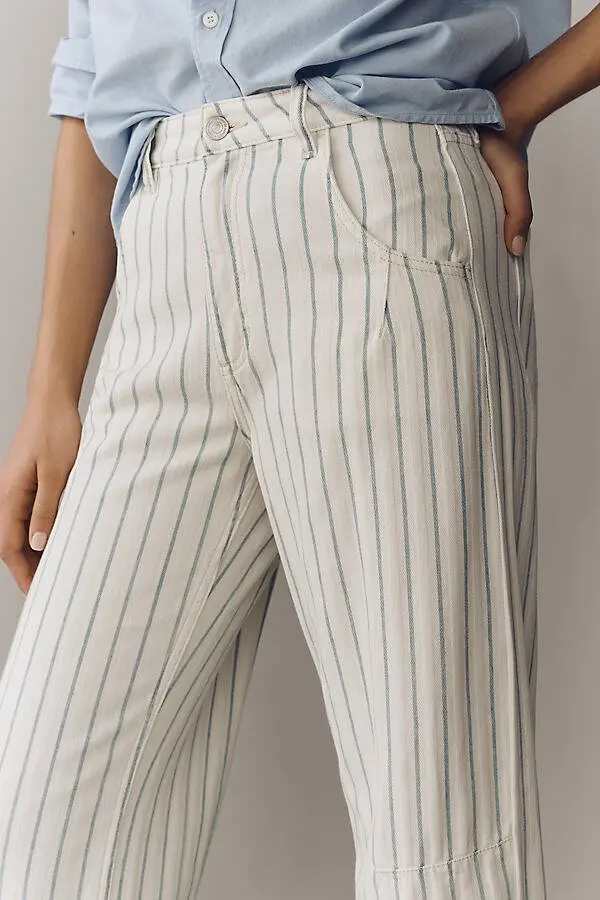 SEVENTY + MOCHI Striped Mid-rise Straight-leg Jeans - White