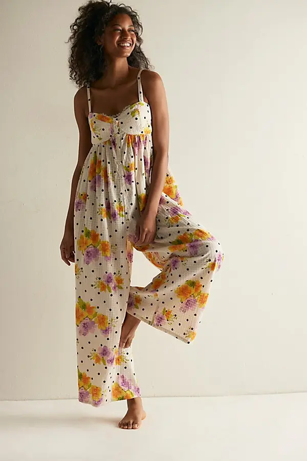 Free People Intimately Wake Up Call Romper - Ivory Combo