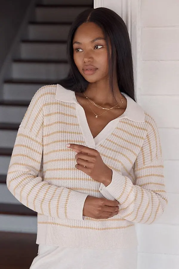 Eberjey Coastal Cotton Polo Pullover - Ivory