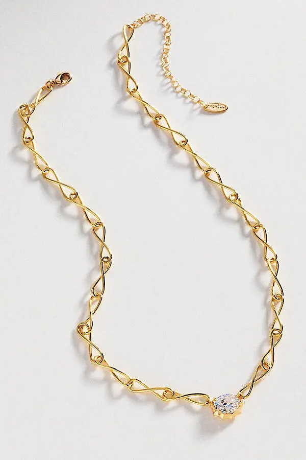 Anthropologie Twist Chain Bezel Crystal Necklace - Gold