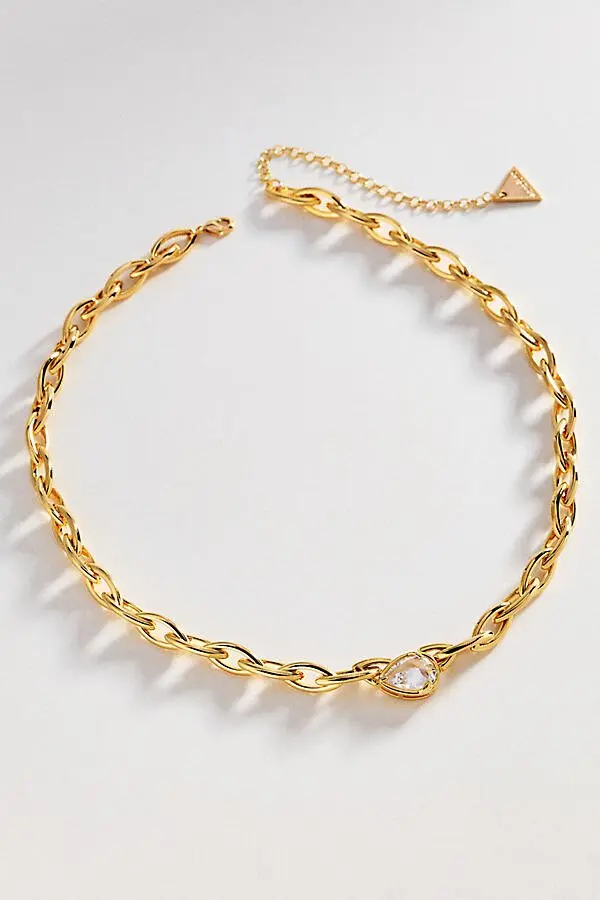 Anthropologie Chunky Bezel Crystal Necklace - Gold