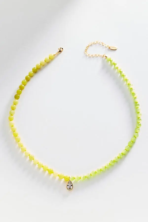 Anthropologie Colorblock Beaded Pendant Necklace - Lime