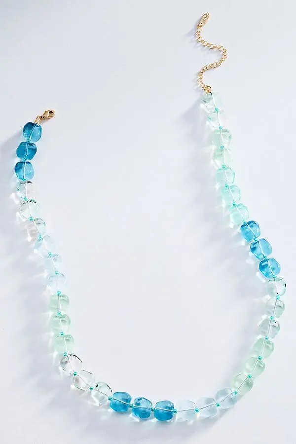 Anthropologie Resin Beaded Necklace - Light Blue