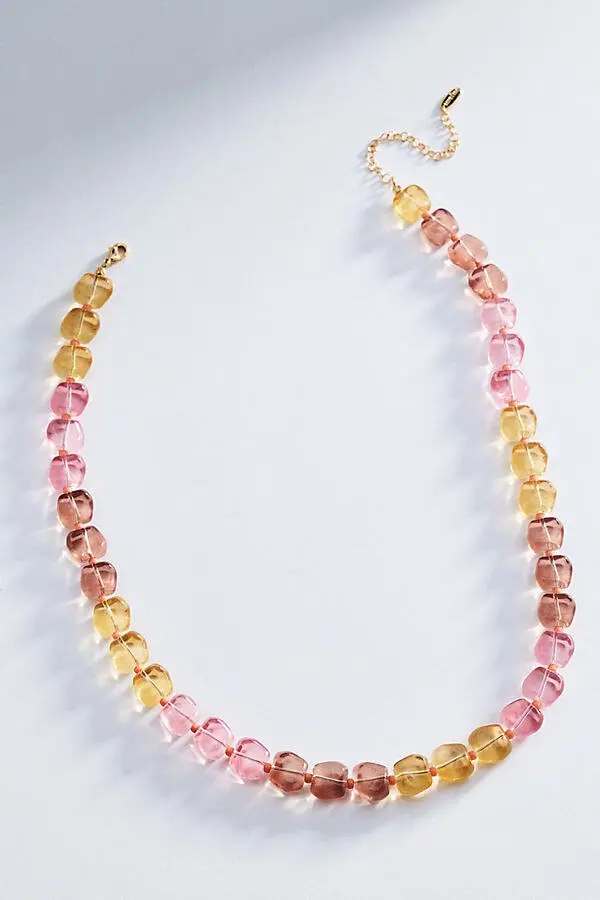 Anthropologie Resin Beaded Necklace - Pink Pattern