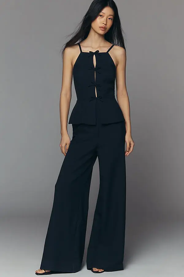 Avec Les Filles Bow Vest Twofer Jumpsuit - Navy