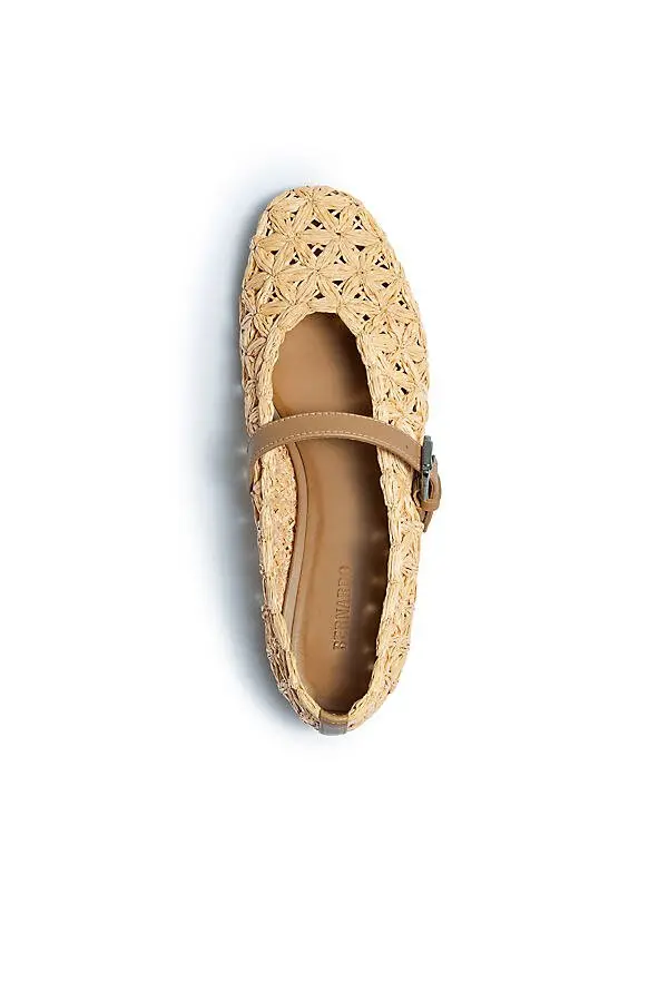 Bernardo Borden Raffia Mary Jane Flats - Natural
