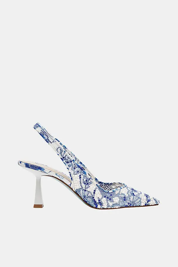 Betsey Johnson Beaded Slingback Heels - Blue Pattern