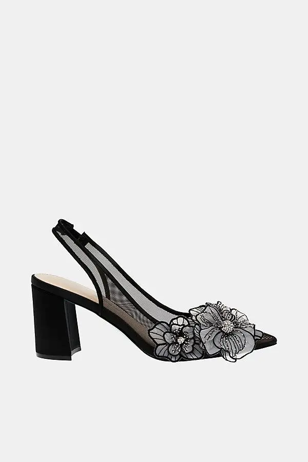 Betsey Johnson Petra Floral Embellished Mesh Slingbacks - Black