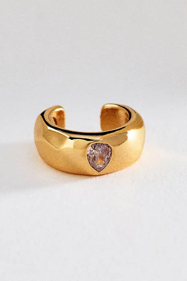 Ettika Pear Crystal Hammered Ear Cuff - Gold