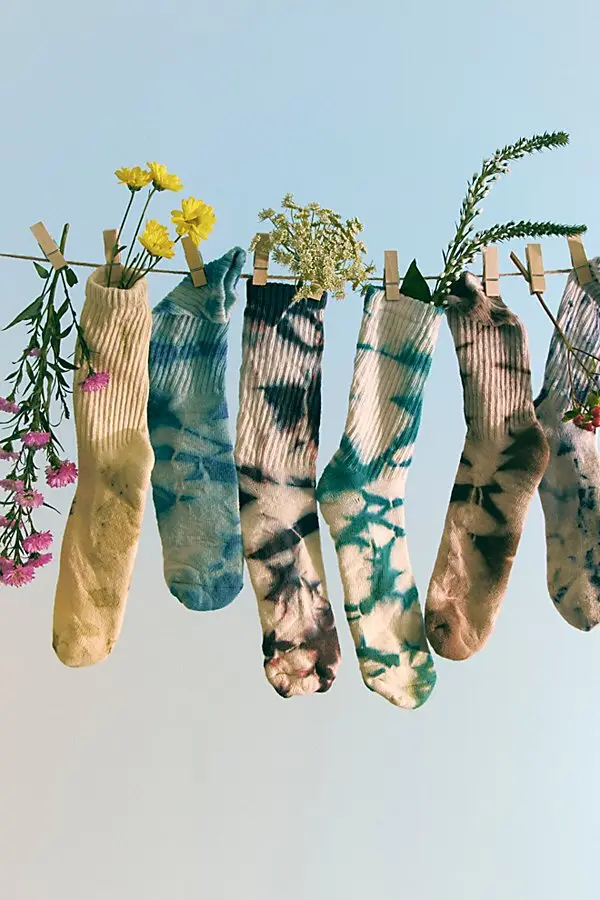 AMERICAN TRENCH Natural Tie-dyed Crew Socks - Deep Green