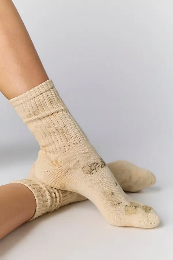 AMERICAN TRENCH Natural Floral Dyed Crew Socks - Eucalyptus
