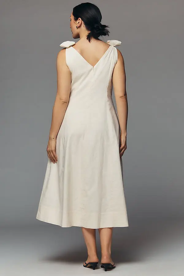 linen blend midi dress astr the label ASTR the Label Blue Linen Midi Dress Outfit  Jenn Hallak