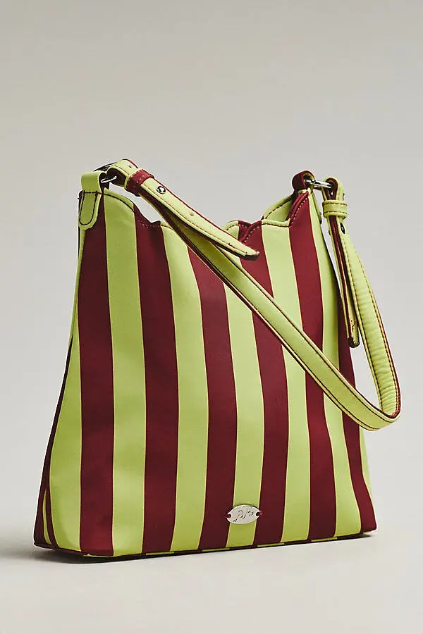 DAMSON MADDER Lorelai Shoulder Bag - Avocado & Chocolate Stripe