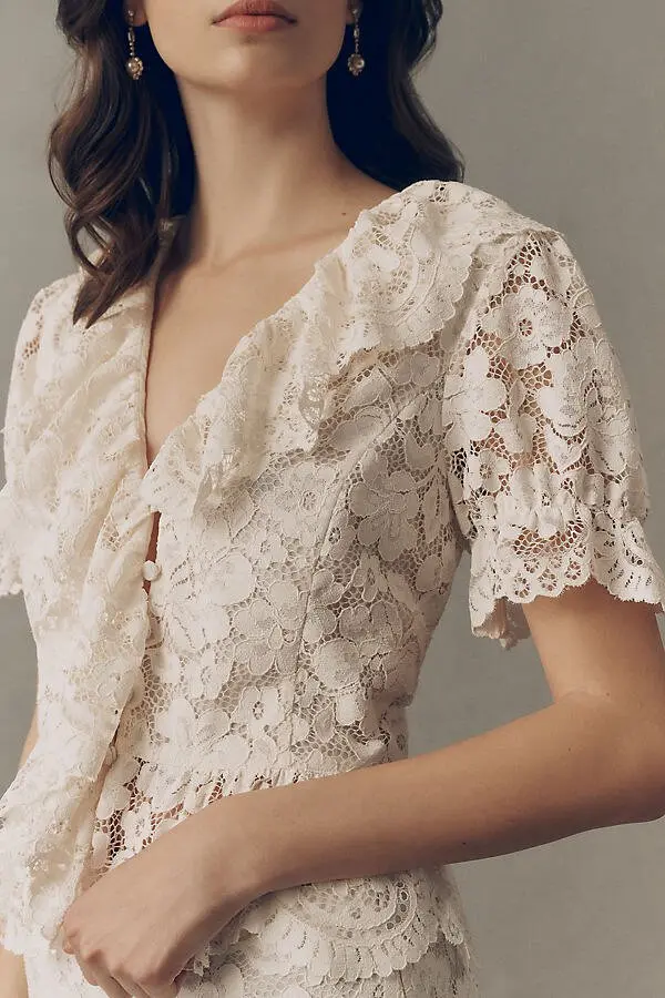 Rixo Lace Ruffle Blouse - Cream