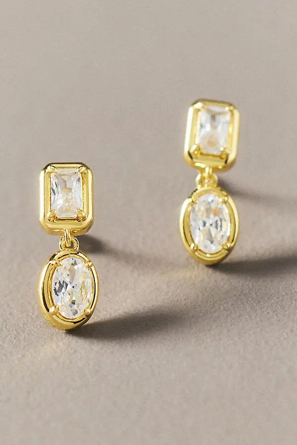 Shashi Bezel Crystal Drop Earrgs - Gold